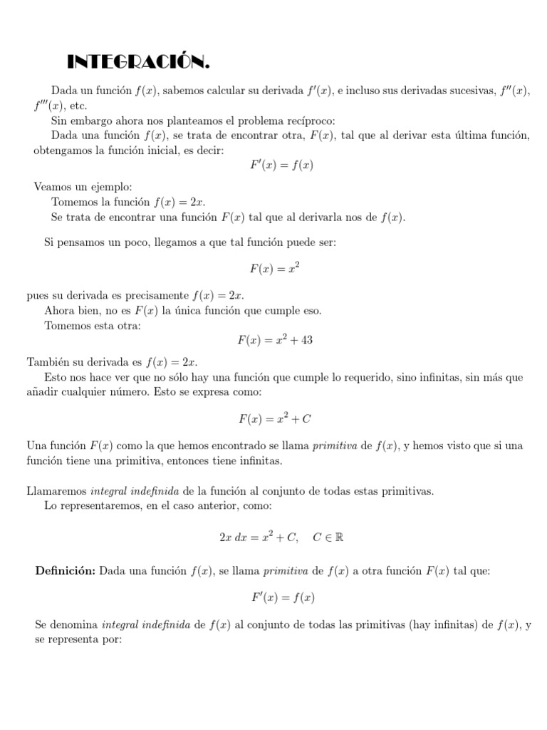 Teoría Integral Indefinida | PDF | Integral | Función (Matemáticas)