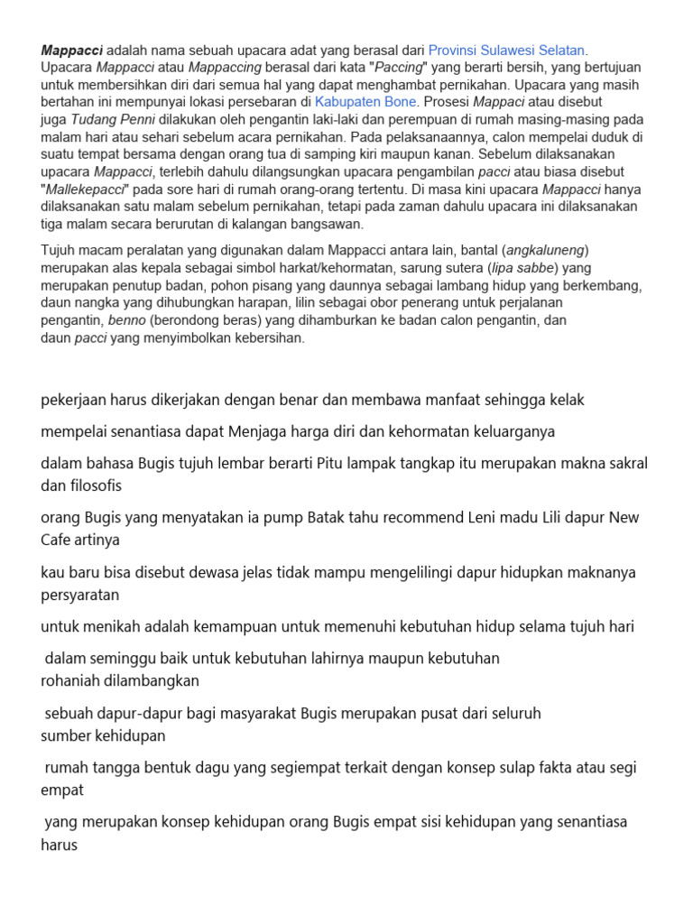 Mappacci: Upacara Adat Bugis | PDF