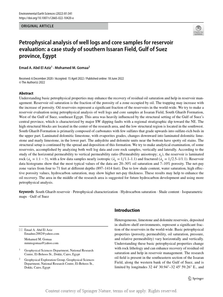 Petrophysical Analysis of Well Logs and Core Sampl | PDF | Sedimentary ...