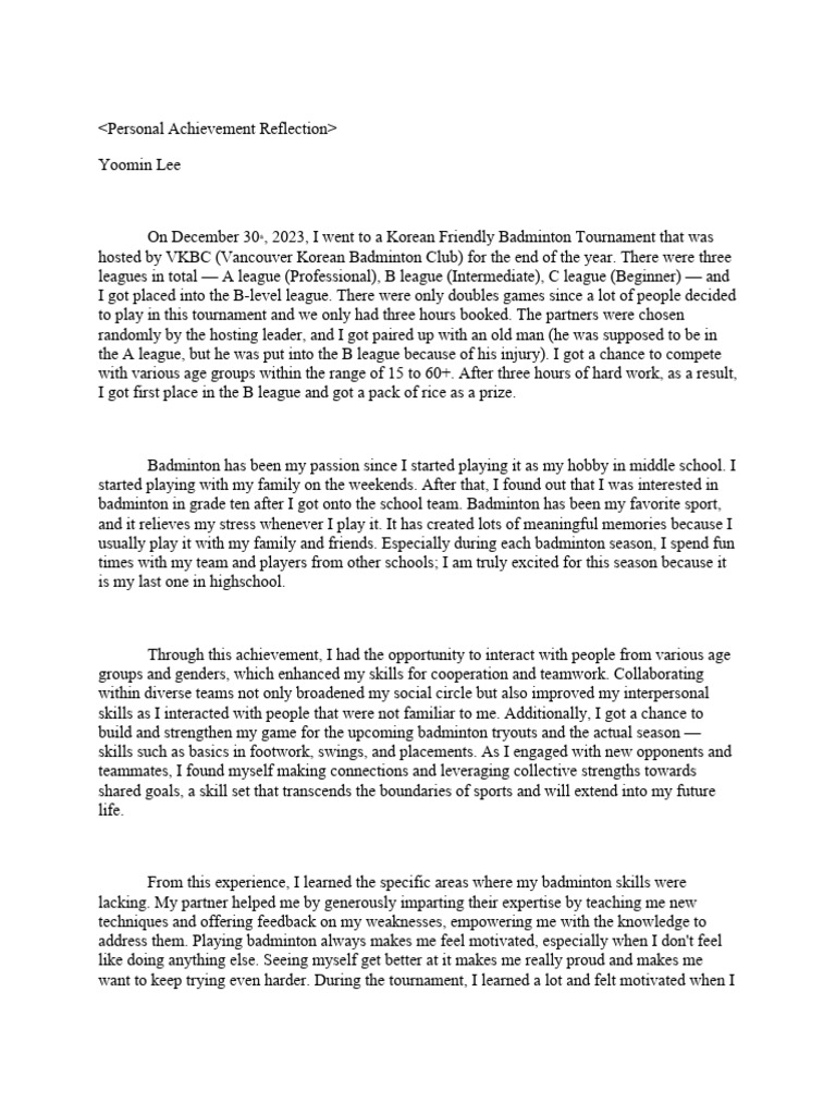 Personal Achievement Reflection CLC 12 | PDF | Learning | Cognition