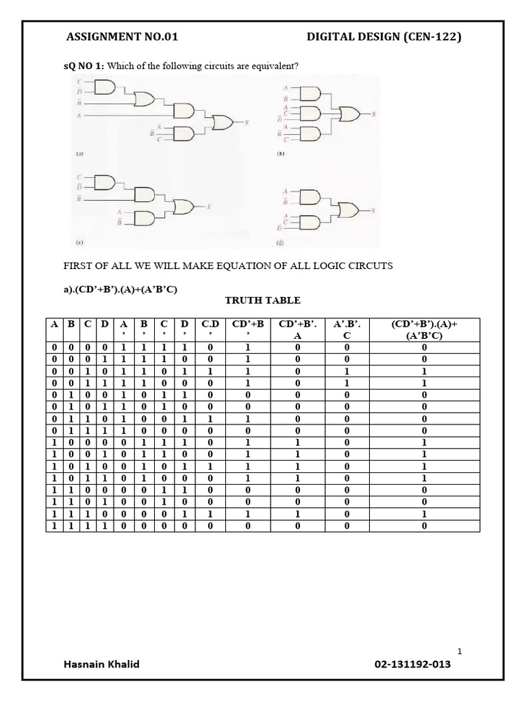 Digital Design Assignment: Logic Circuits | PDF | Electricity ...