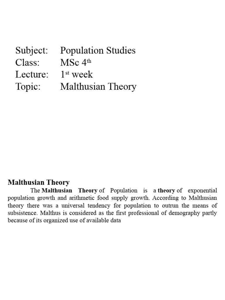 Malthusian Theory of Population Dynamics | PDF | Politics | Social Science