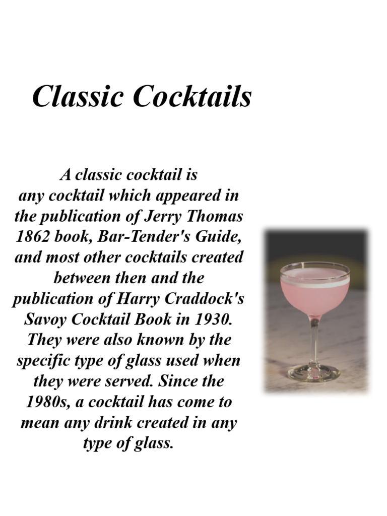 Classic Cocktail | PDF | Martini (Cocktail) | Bartending
