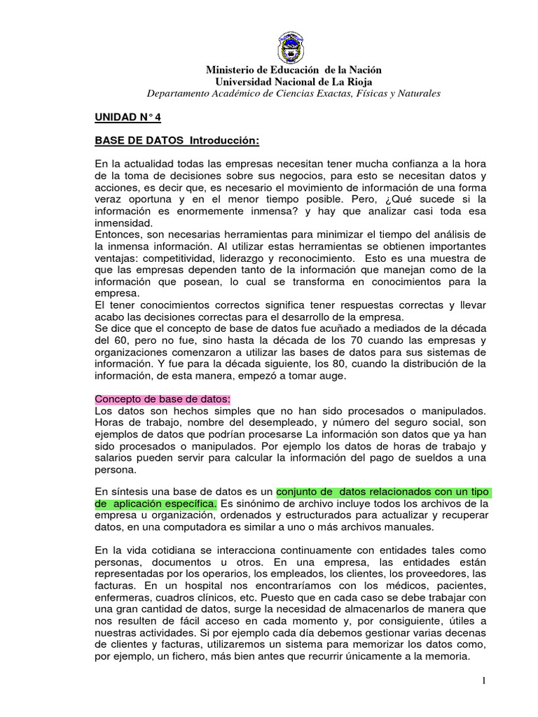 Apunte Unidad 5 - Base de Datos | PDF | Bases de datos | Archivo de computadora