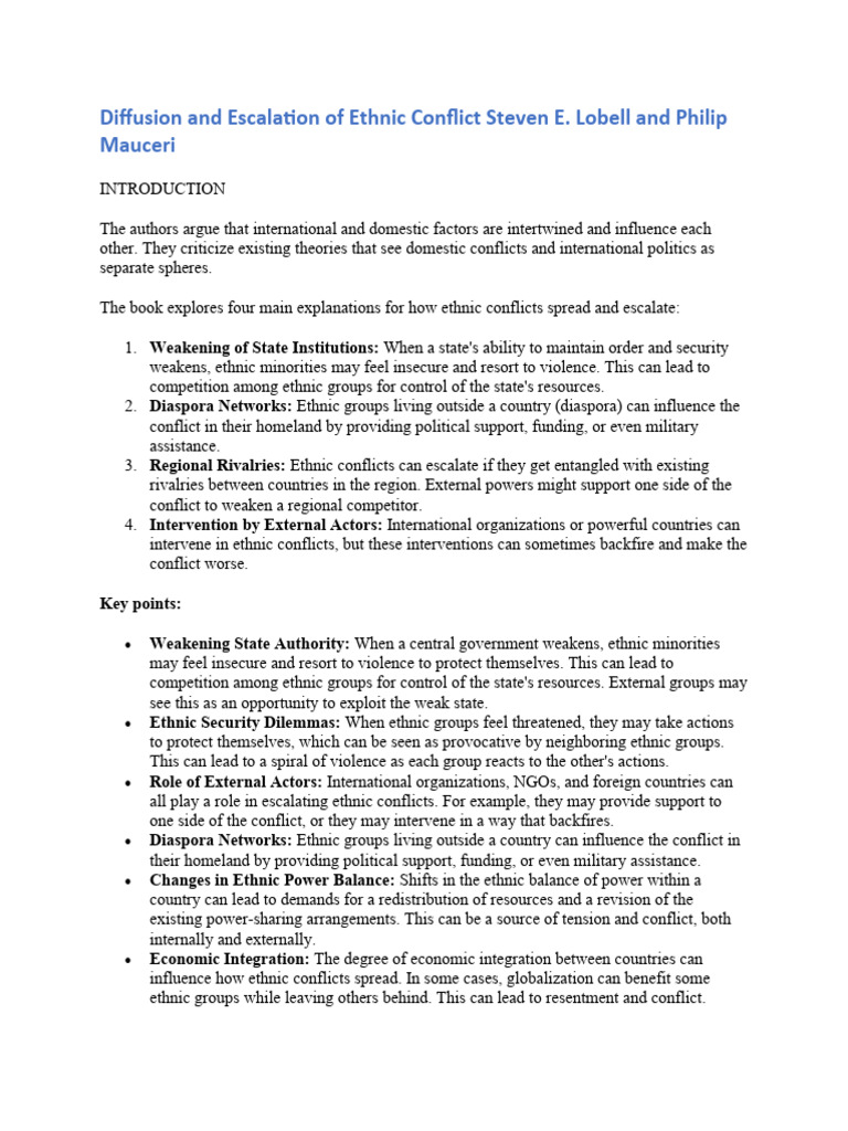 Diffusion and Escalation of Ethnic Conflict Steven E | PDF ...