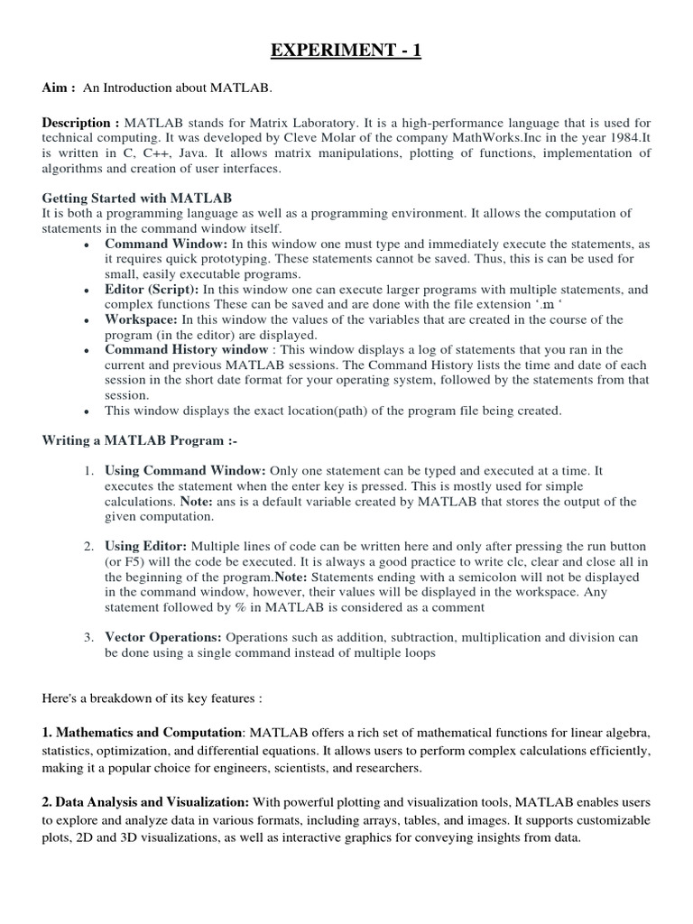 Matlab File 01 Pdf Matrix Mathematics Matlab 2756