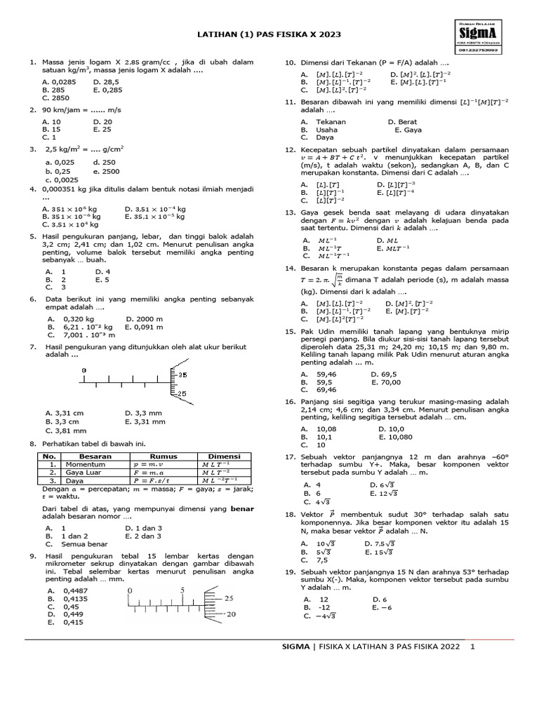 Latihan - 1 - Pas Fisika X 2023 | PDF