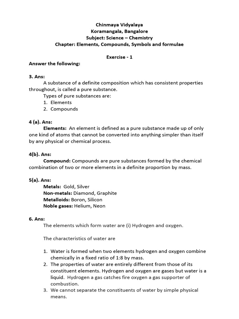 Class 6 Science Elements and Compounds Notes | PDF | Chemical Compounds ...