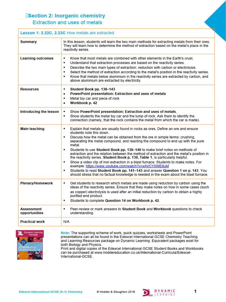 Lesson Plans Extraction and Uses of Metals (1 3) | PDF | Metals | Alloy