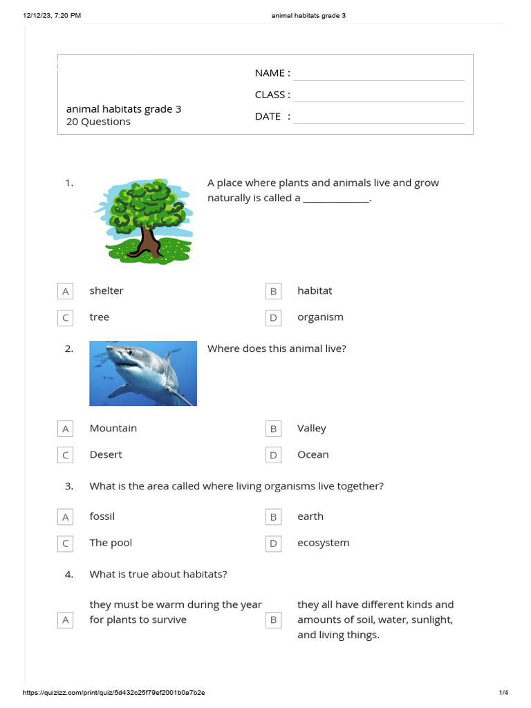 Animal Habitats Grade 3 | PDF | Habitat | Desert