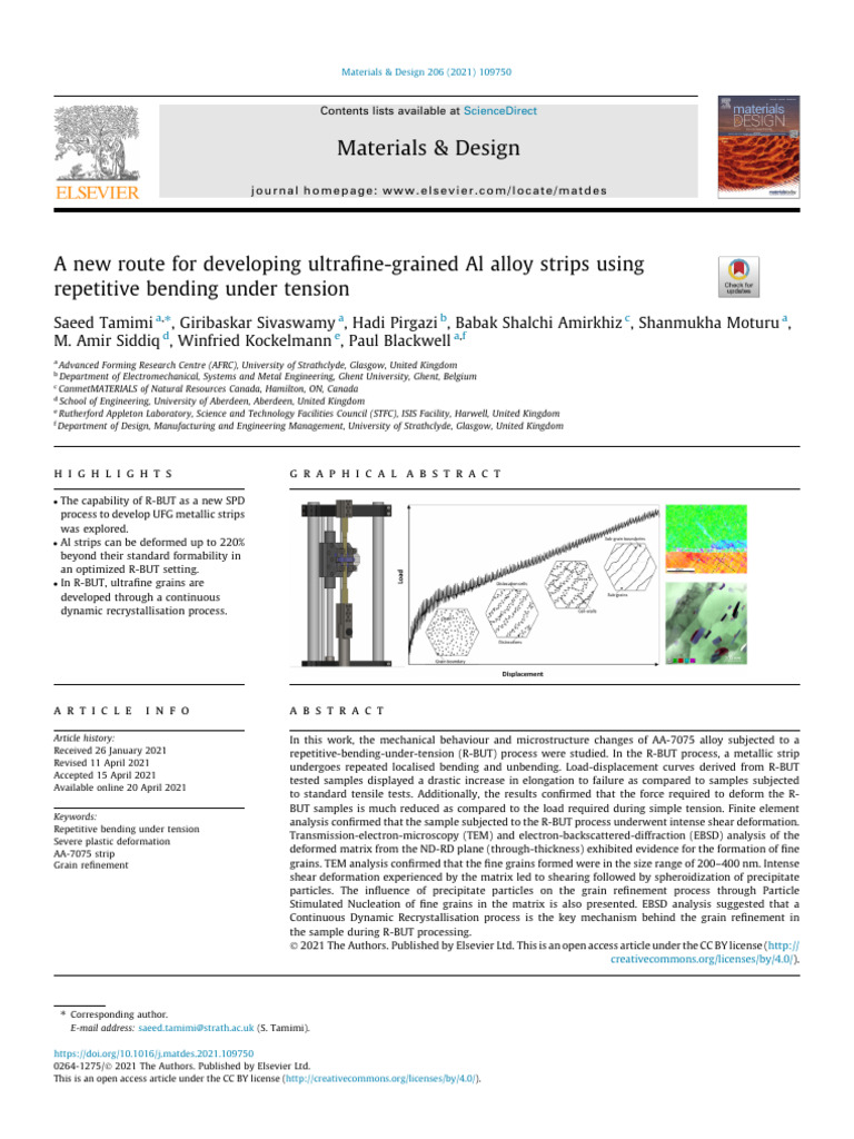 Materials and Design (2021) A New Route For Developing Ultrafine ...