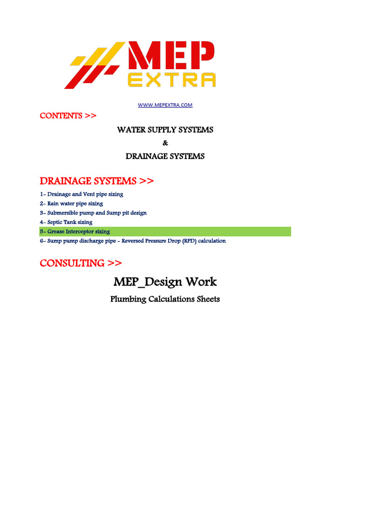 MEP Grease Interceptor Design Calculation | PDF | Gallon | Toilet