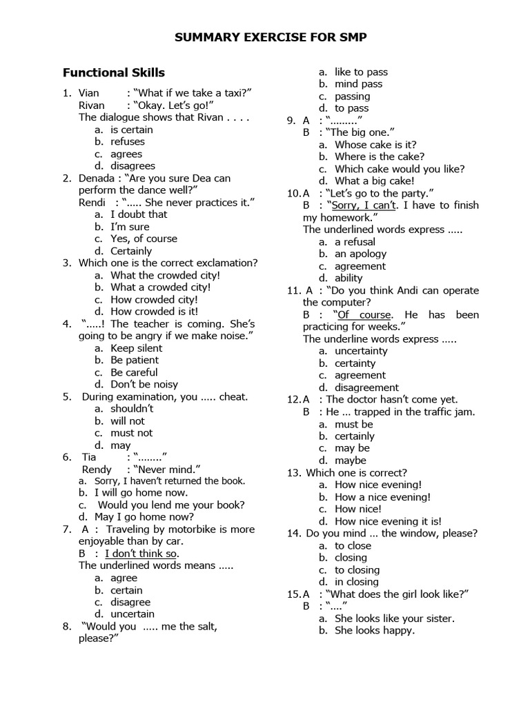 Summary Exercises For SMP | PDF