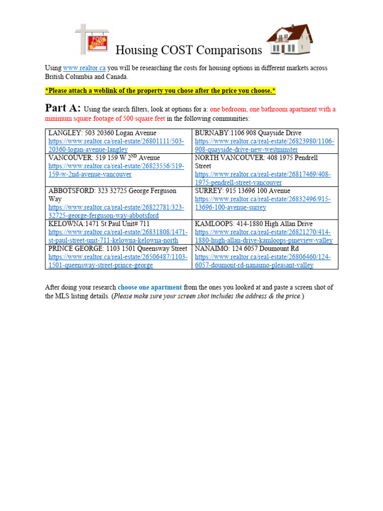 CLC 12 - Housing Cost Comparisons - Updated M | PDF | Room | Basement
