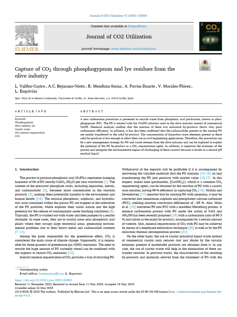 Capture of CO2 Through Phosphogypsum and Lye Residues - 2023 - Journal ...