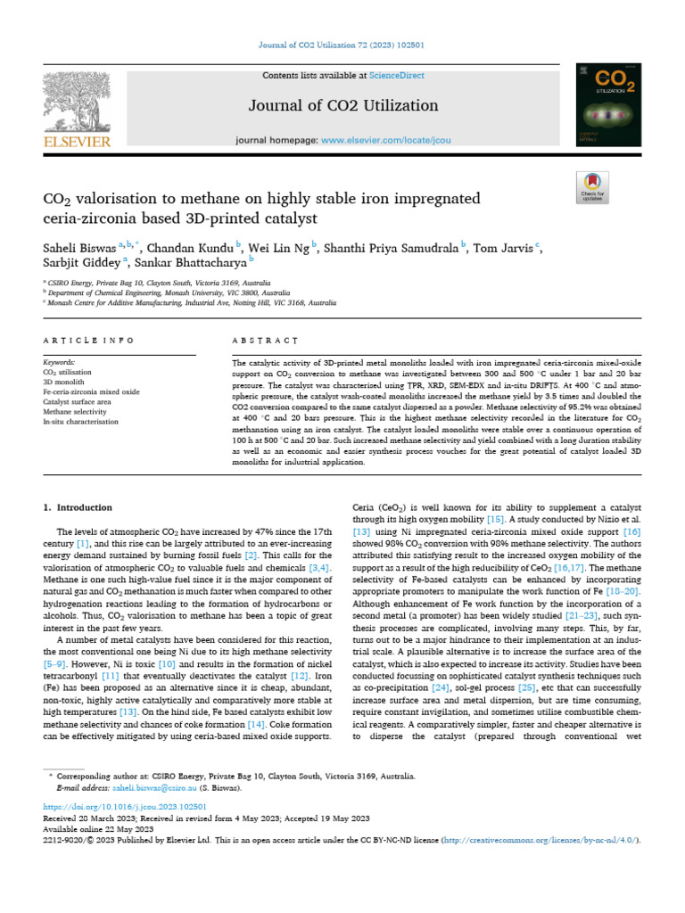 CO2 Valorisation To Methane On Highly Stable Iron Impreg - 2023 - Journal of CO2 | PDF ...