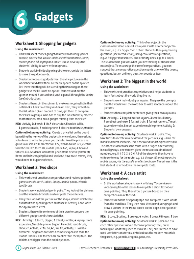 SM2ed Teacher - S Resources Worksheet G L3 U6 | PDF