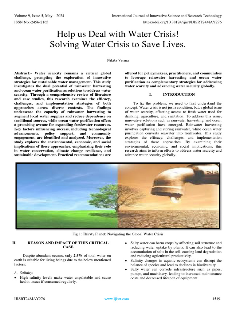 Help Us Deal With Water Crisis! Solving Water Crisis To Save Lives ...