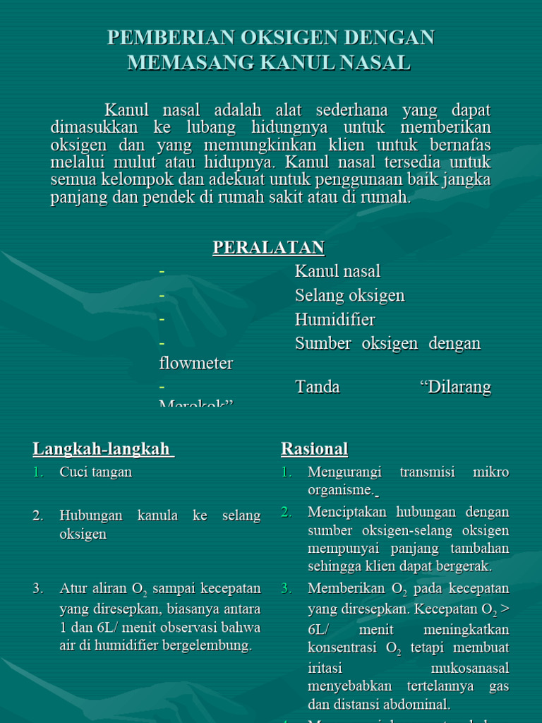 Pemberian Oksigen Dengan Memasang Kanul Nasal | PDF