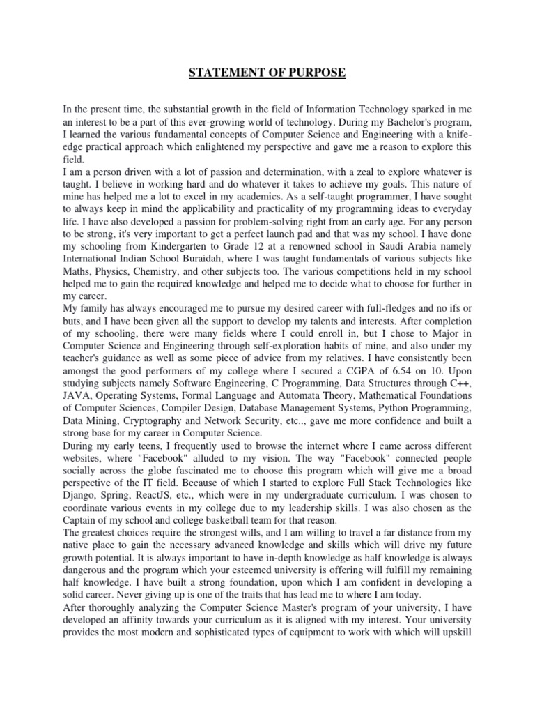 Statement of Purpose | PDF | Computer Science | Science