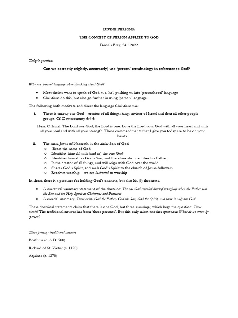 Divine Persons Handout | Download Free PDF | God | God The Father