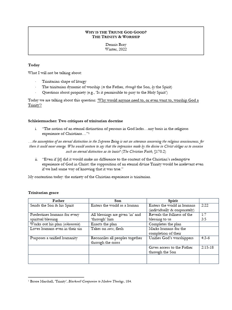 Handout - Trinity and Worship - Bray | PDF | Trinity | God The Father