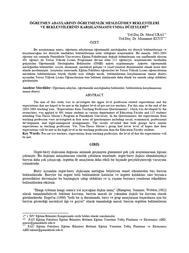 Retmen Adaylarinin - Retmenl - K Mesle - Nden Beklent - Ler - Ve Beklent - Ler - N - N Kar ...