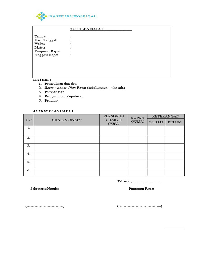 Format Notulen Rapat Dinas PDF | PDF