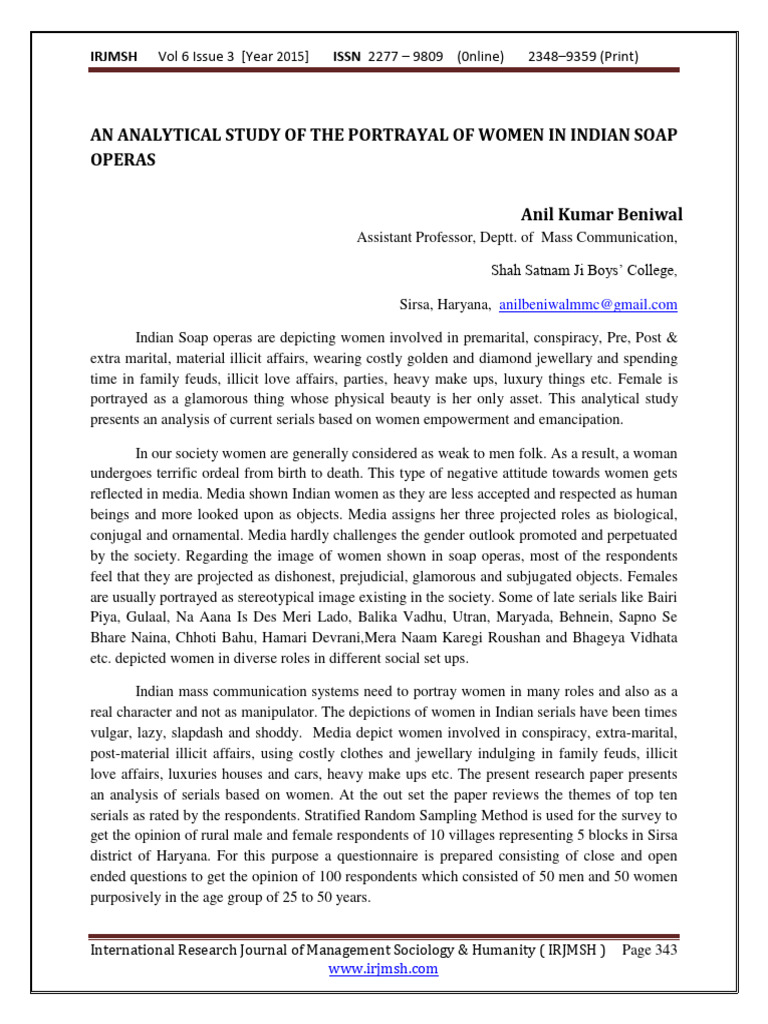 Indian Soap Operas: Women's Portrayal | PDF