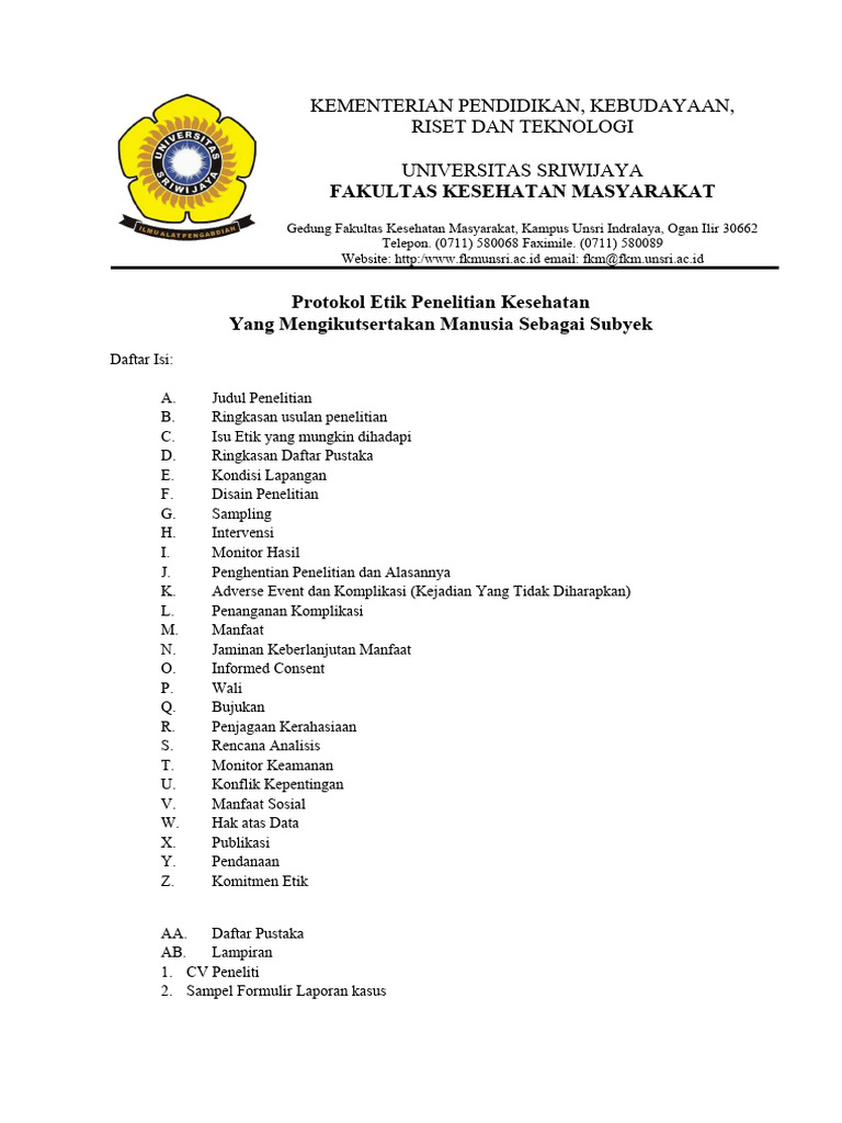 Contoh Protokol Penelitian Dari FKM | PDF