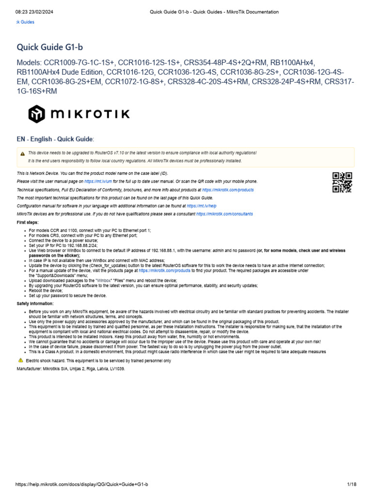 Quick Guide G1-b - Quick Guides - MikroTik Documentation | PDF | Installation (Computer Programs ...