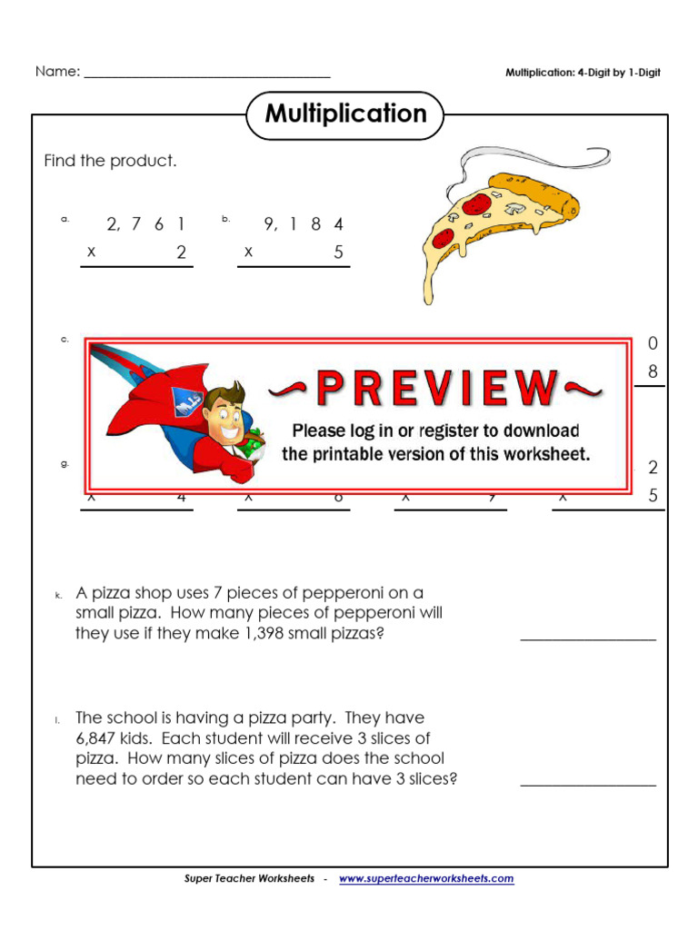 4 Digit by 1 Multiplication | PDF