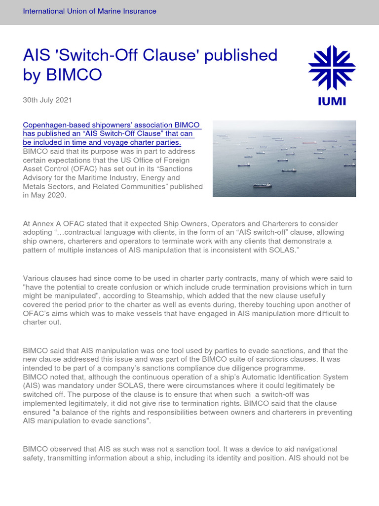 BIMCO - AIS Switch-Off Clause | PDF