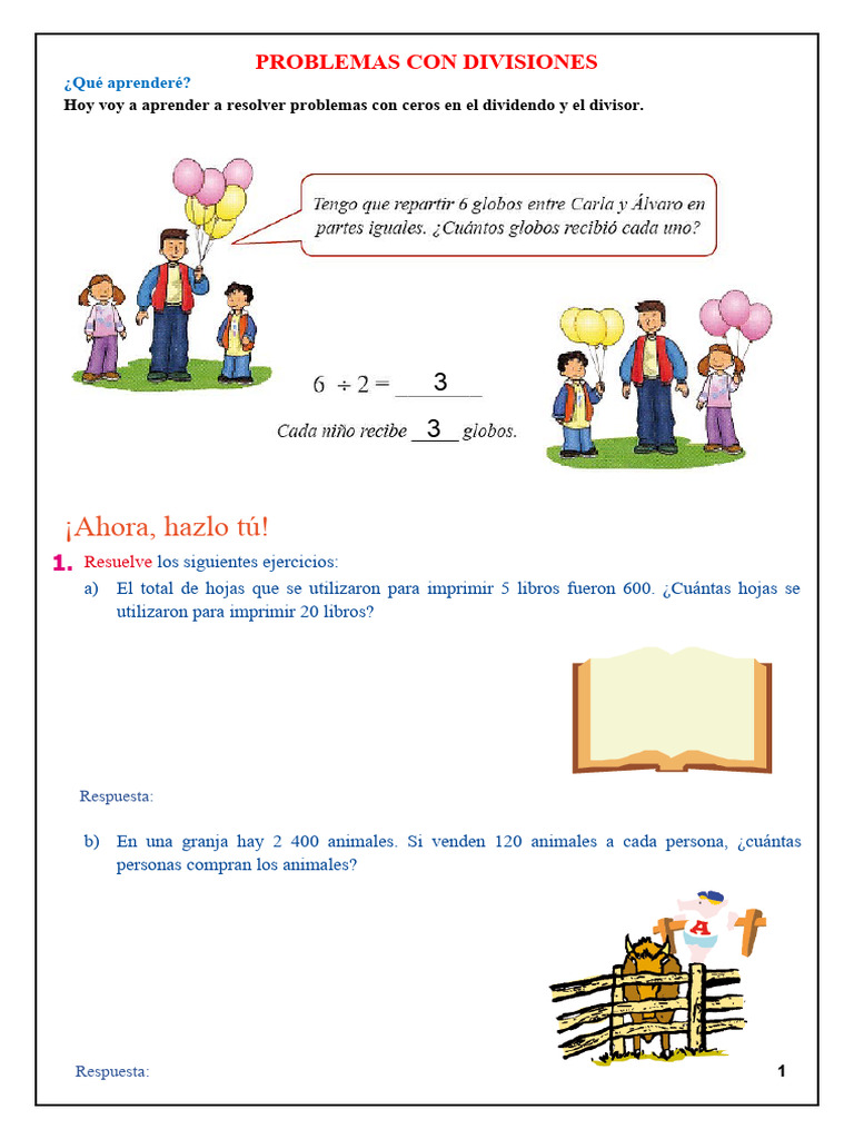 FICHA PROBLEMAS CON DIVISIONES | PDF