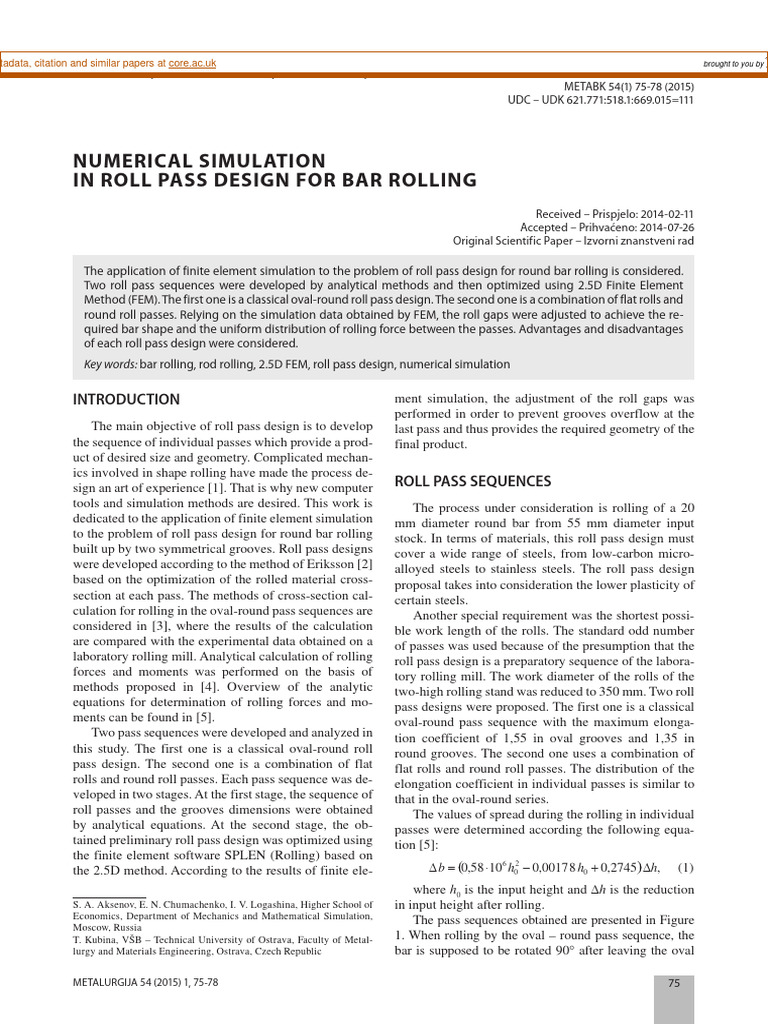 NUMERICAL SIMULATION IN ROLL PASS DESIGN FOR BAR ROLLING | Download Free PDF | Finite Element ...