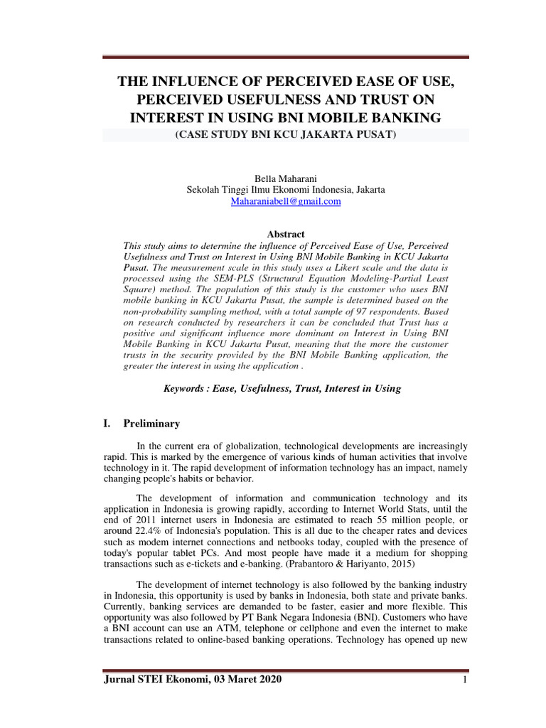 The Influence Of Perceived Ease Of Use (Case Study Bni Kcu Jakarta ...