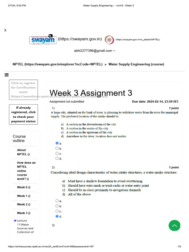 Water Supply Engineering - Unit 6 - Week 3 | PDF
