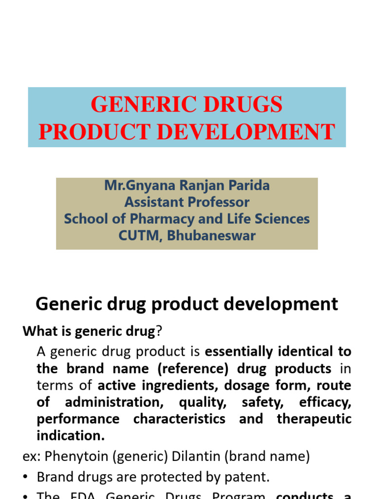 Generic Drugs Product Development | PDF | Generic Drug | Food And Drug ...
