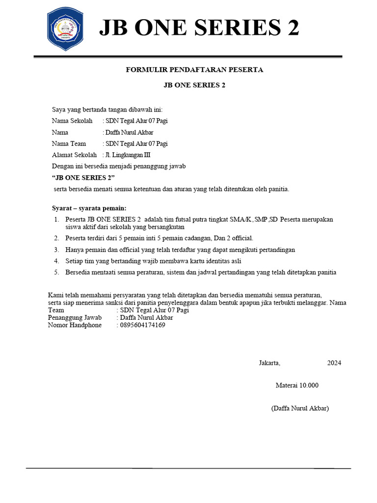 Formulir Peserta Jbone Series 2 | PDF