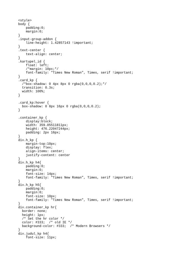 Contoh CSS Kartu Pelajar | PDF