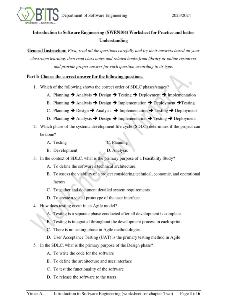 Intro - To Software Engineering Worksheet - Chapter 2 | PDF | Scrum ...