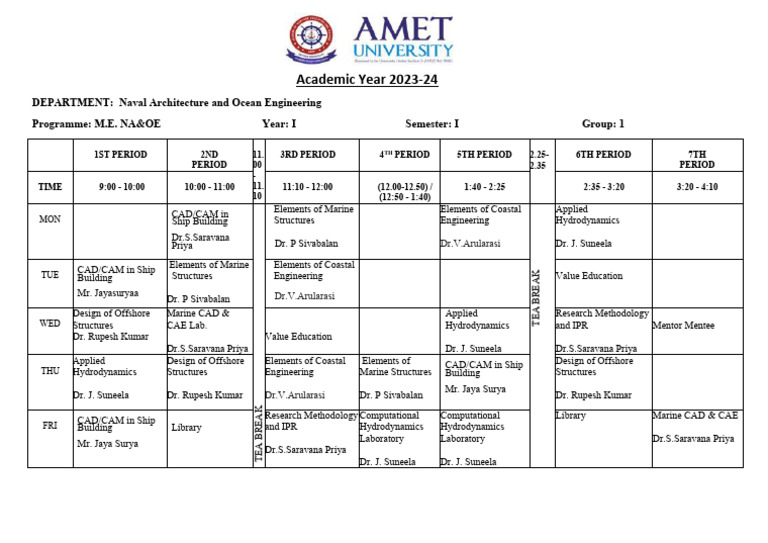 ME. First Year Time Table | PDF | Industrial Engineering | Shipping