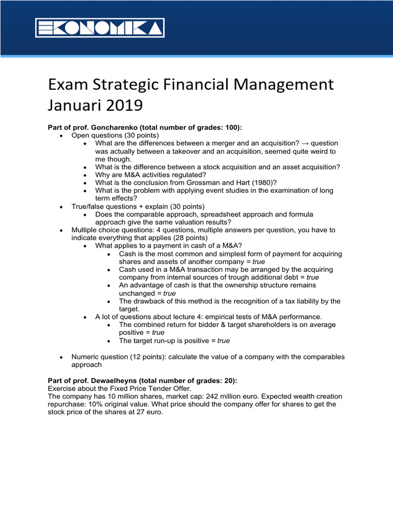 Exam on Strategic Financial Management | PDF