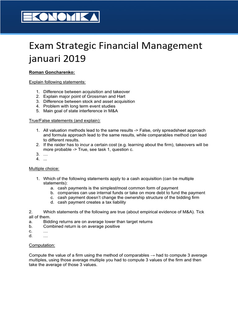 Strategic Financial Management Exam Insights | PDF | Mergers And ...