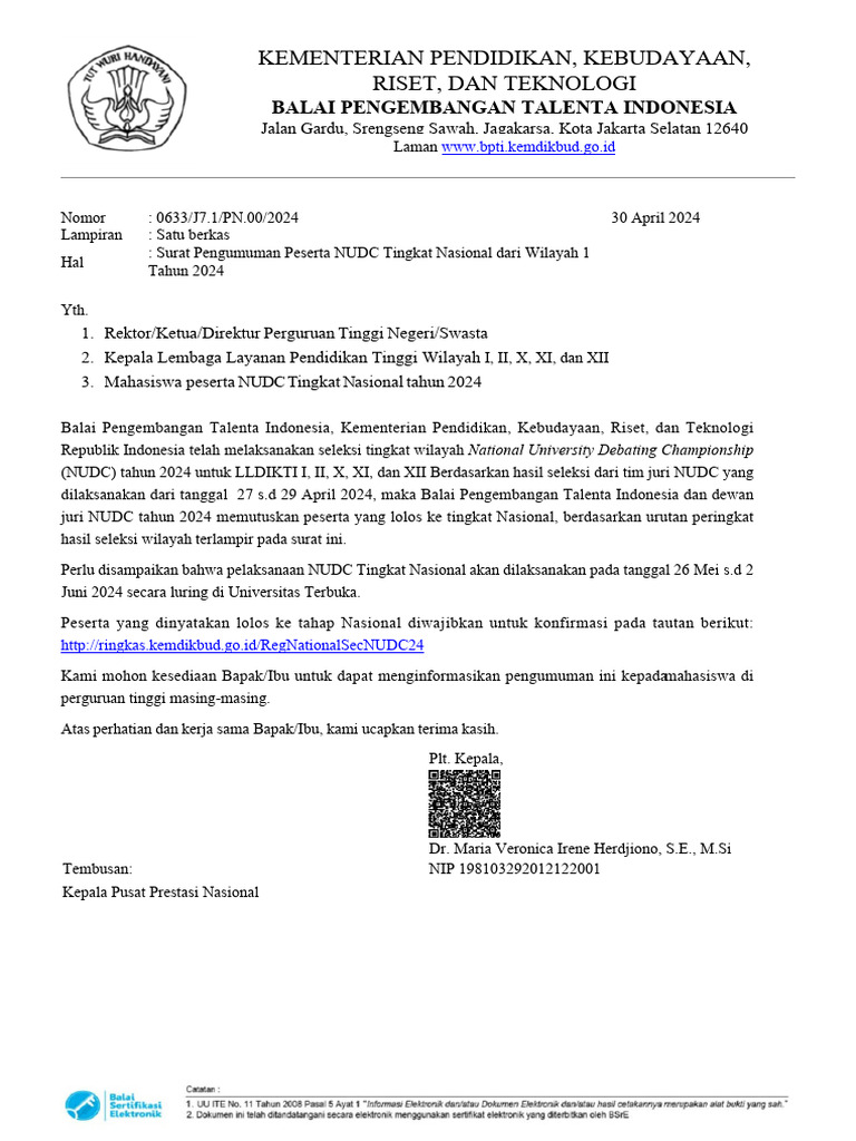 Pengumuman Nudc 2024 | PDF