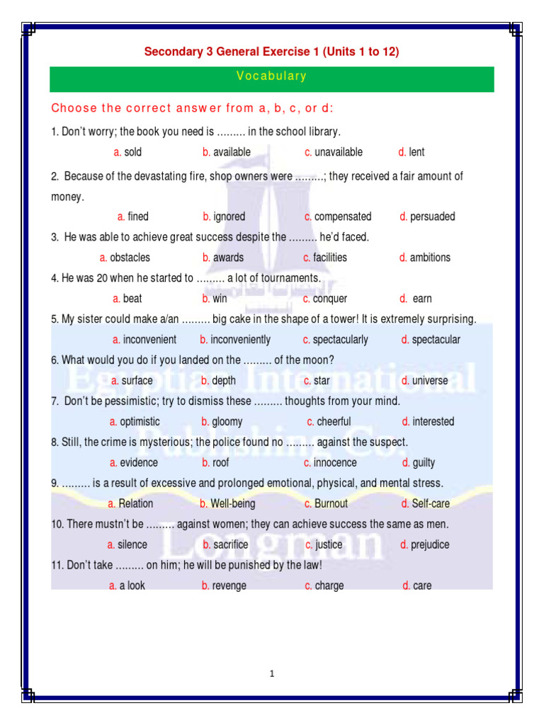 Sec 3 - 2023 - General Exercises 1 (1-12) - Not Answered | Download Free PDF | Estella (Great ...