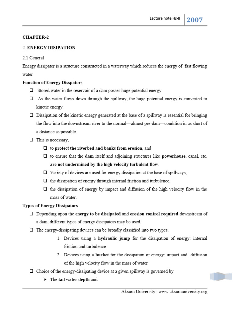 Energy Dissipation Structures in Dams | PDF | Spillway | Dissipation