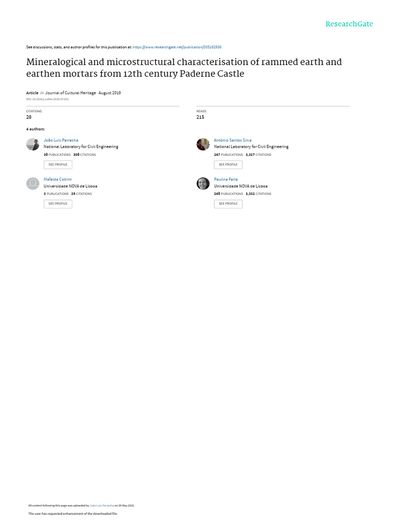 Mineralogical and Microstructural Characterisation of Rammed Earth and Earthen Mortars From 12th ...