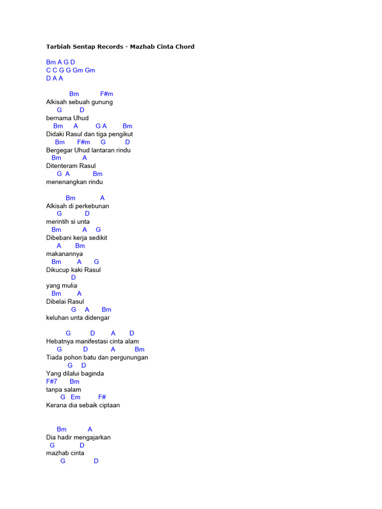 Chord Lagu Mazhab Cinta Tarbiah Sentap | PDF