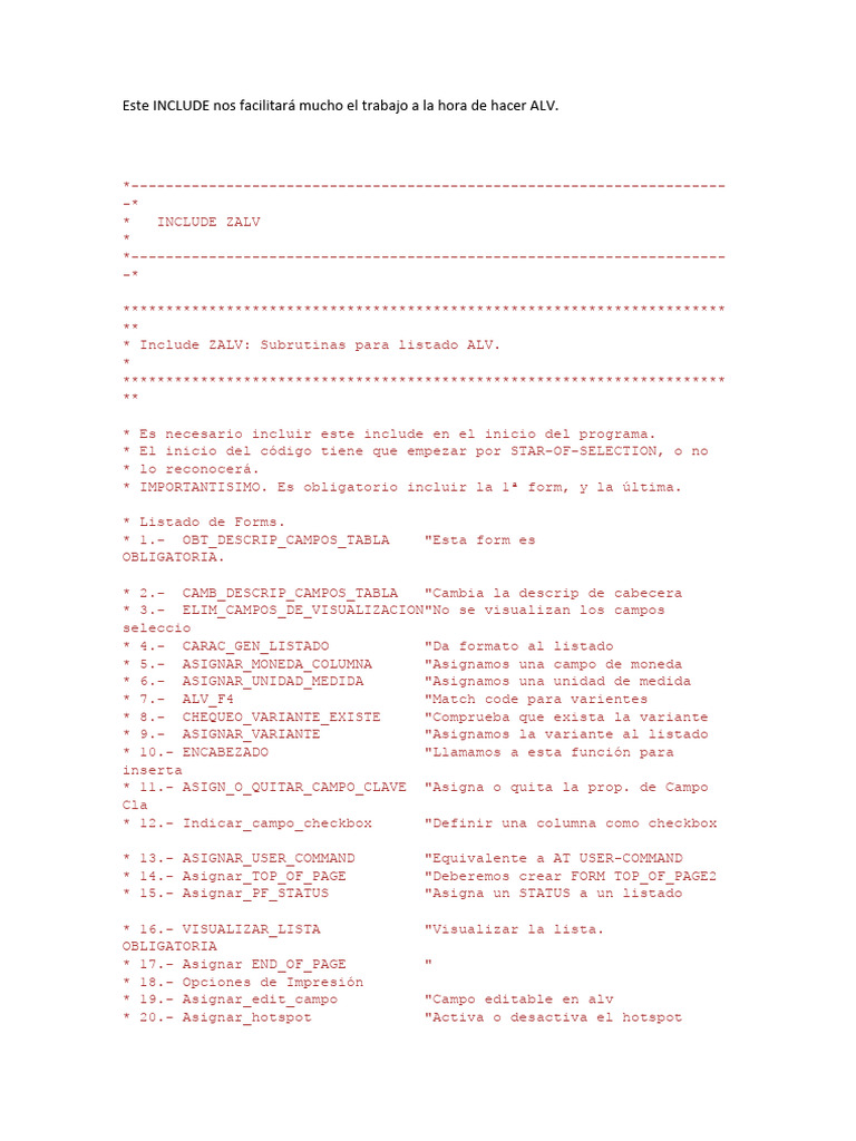 INCLUDE con muchas opciones de un ALV | Descargar gratis PDF | Programación de computadoras ...